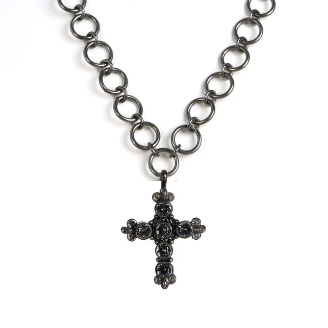 Betty Necklace Audrey Cross - Gun Metal – Forgotten Room Shop